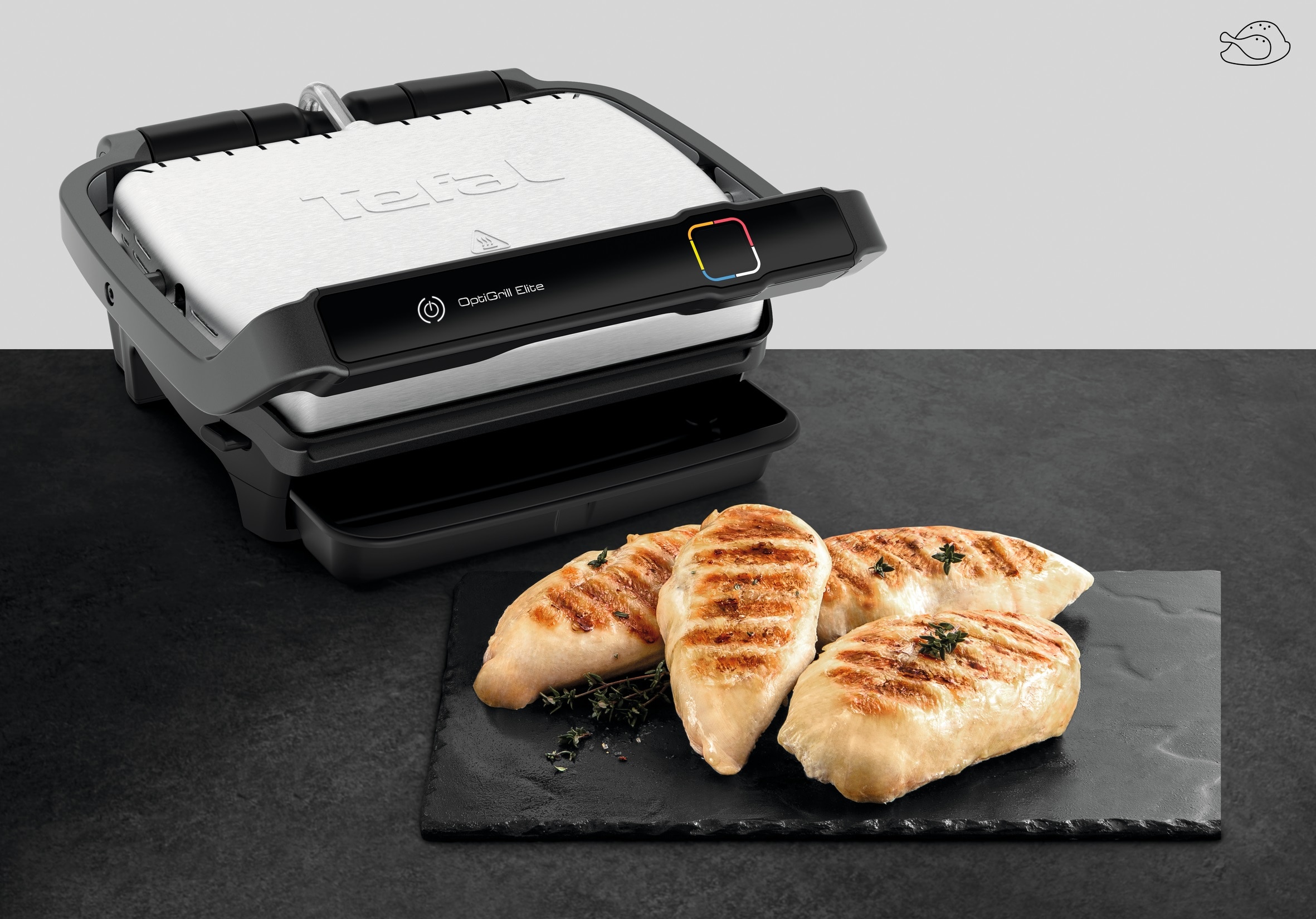 Gratar electric TEFAL OptiGrill Elite GC750D30, 2000W, 12 programe automate, argintiu-negru