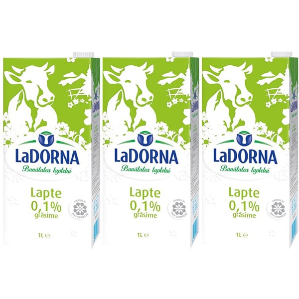 Lapte UHT 0.1% LADORNA, 1l, 3 bucati