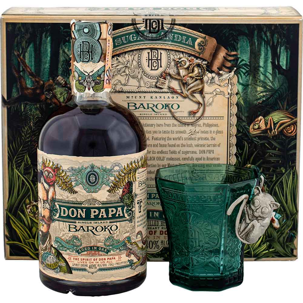 Set Rom Don Papa Baroko Sugarlandia, 0.7L + pahar