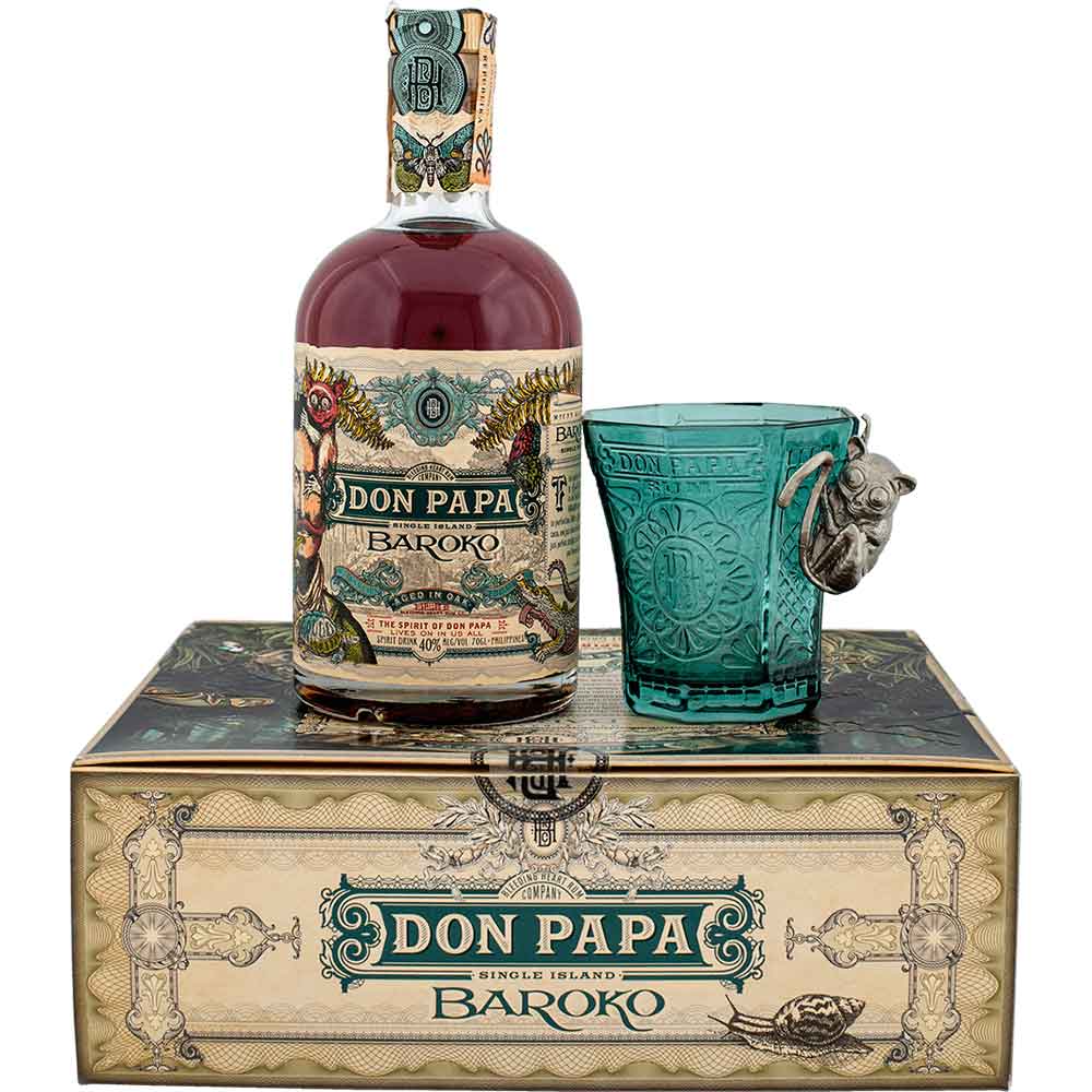 Set Rom Don Papa Baroko Sugarlandia, 0.7L + pahar