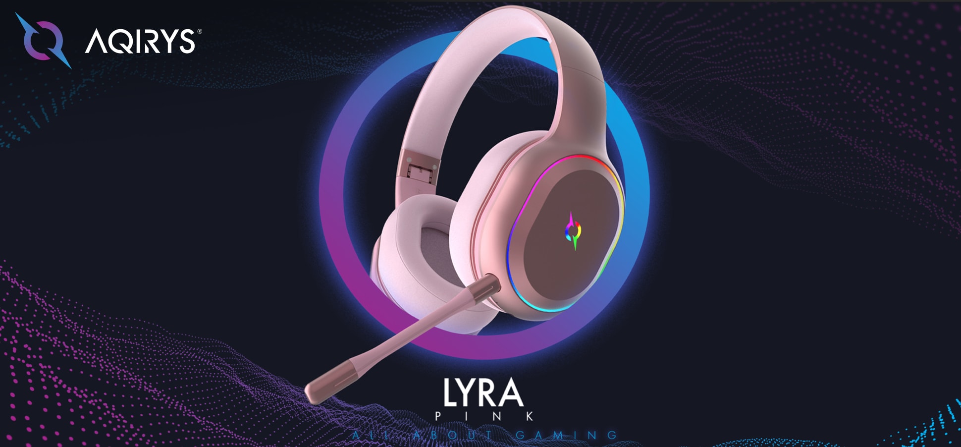 Casti Gaming Wireless AQIRYS Lyra, multiplatforma, stereo, roz