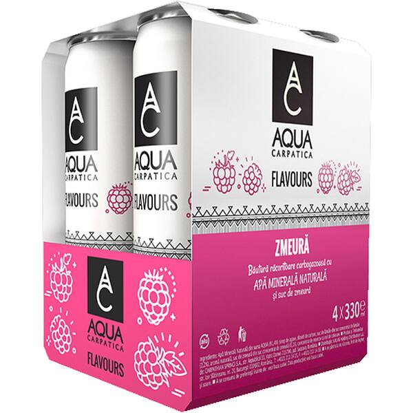 Apa minerala AQUA CARPATICA Zmeura bax 0.33L x 4 doze