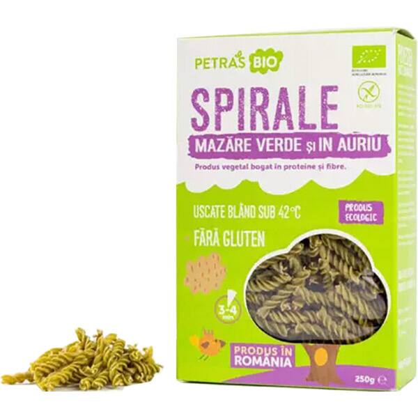 Paste Spirale ecologice din mazare si in auriu PETRAS BIO, 250g