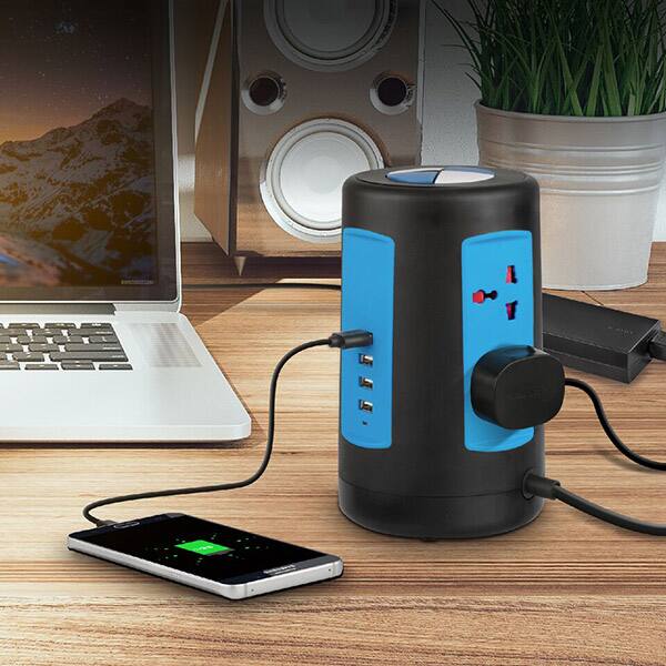 Priza multipla cu protectie PROMATE PowerGrid-1, 6 prize, 4 x USB, negru