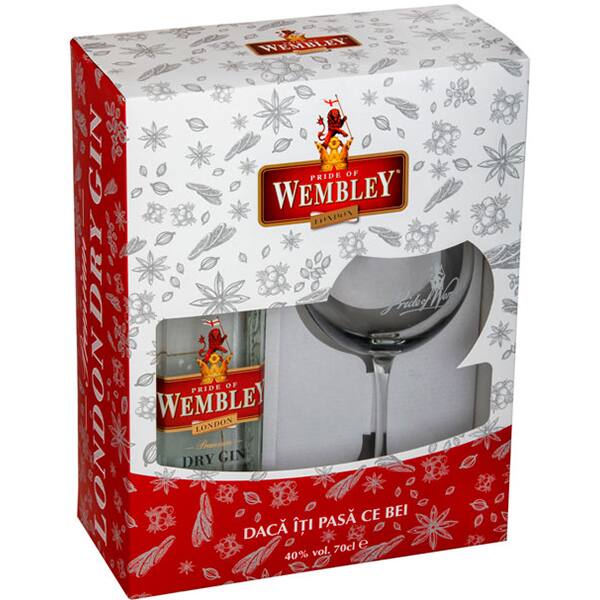 Set Gin Wembley London Dry, 0.7L + 1 pahar