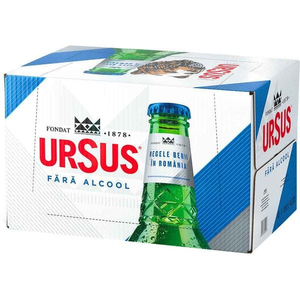 Bere blonda fara alcool Ursus New bax 0.33L x 24 sticle