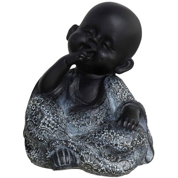 Statueta decorativa Calugar Yaco, rasina, 13 x 14 x 17 cm, negru