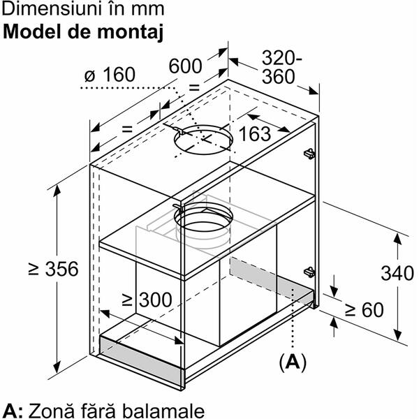 Hota incorporabila BOSCH DBB67AM60, 1 motor, 749 m3/h, L 60 cm, negru