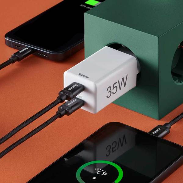 Incarcator retea HAMA 201694, 2xUSB-C, Power Delivery (PD) 35W, alb