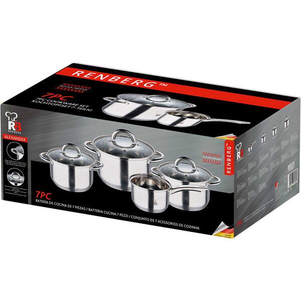 Set vase RENBERG Alexander, 7 piese, 16-24cm, 2.7-6.2l, inox, argintiu