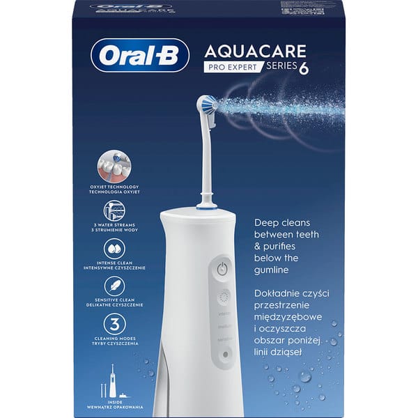 Irigator bucal ORAL-B Aquacare 6, 3 viteze, 3 capete, 150 ml, alb
