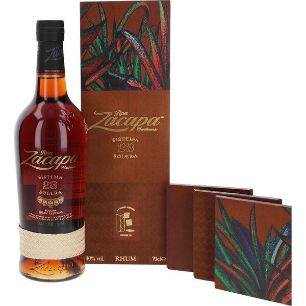 Set Rom Zacapa Centenario 23YO, 0.7L + 6 suport pahar