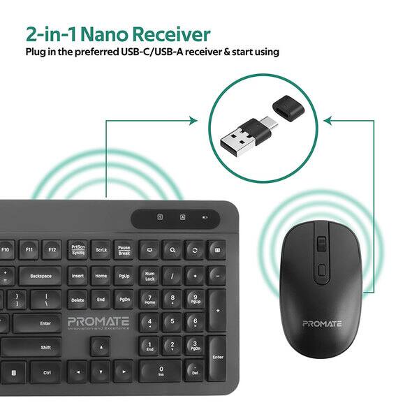 Kit tastatura si mouse Wireless PROMATE ProCombo-11, USB, negru